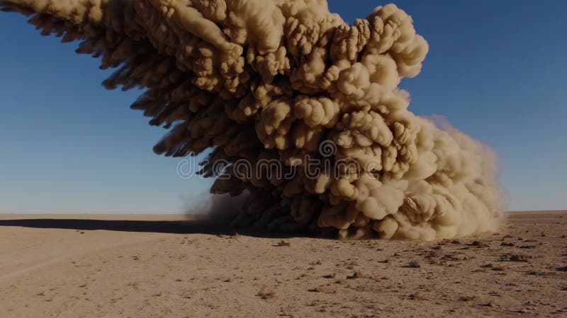 Desert Explosion with Dust Clouds, Dramatic Impact. Powerful Natural ...