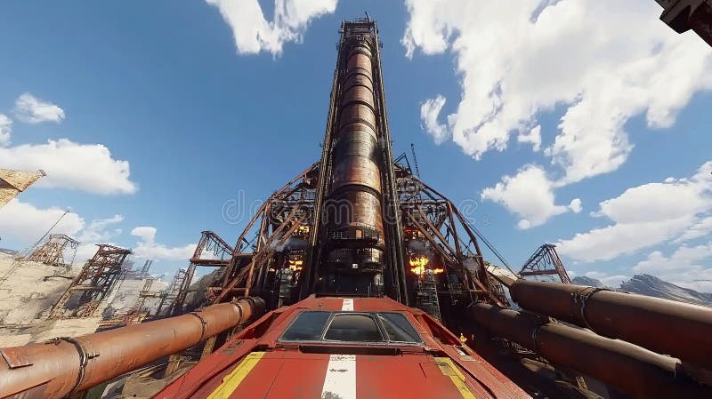 Desert Factory Launch, Vehicle Approaching, Flames, Sky Stock Image ...