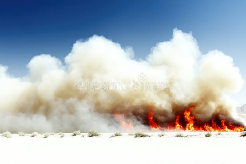 Desert Fire with Smoke Billowing Under Clear Blue Sky Stock Photo ...