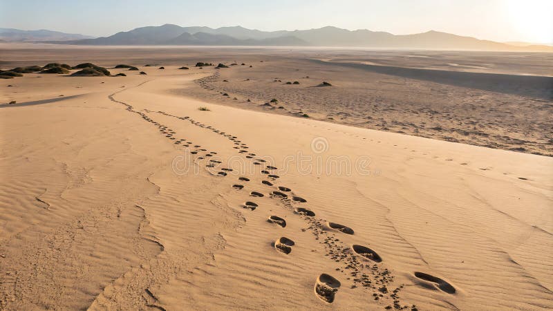 Desert Footprints Across Vast Sandy Landscape: a Top-down View Stock ...