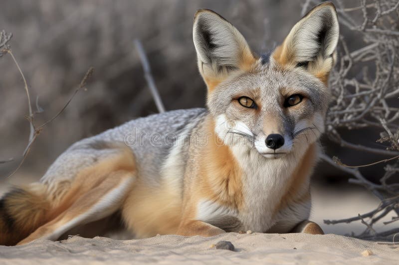 Desert Fox in Hunting Pose, with Its Eyes Fixed on the Prey Stock ...