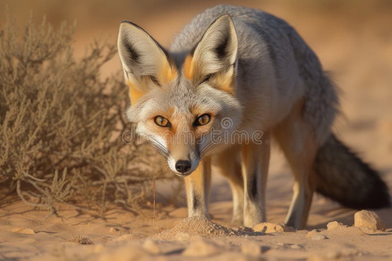 Desert Fox in Hunting Pose, with Its Eyes Fixed on the Prey Stock ...