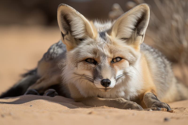 Desert Fox Lying in the Sand, Its Belly Exposed Stock Illustration ...