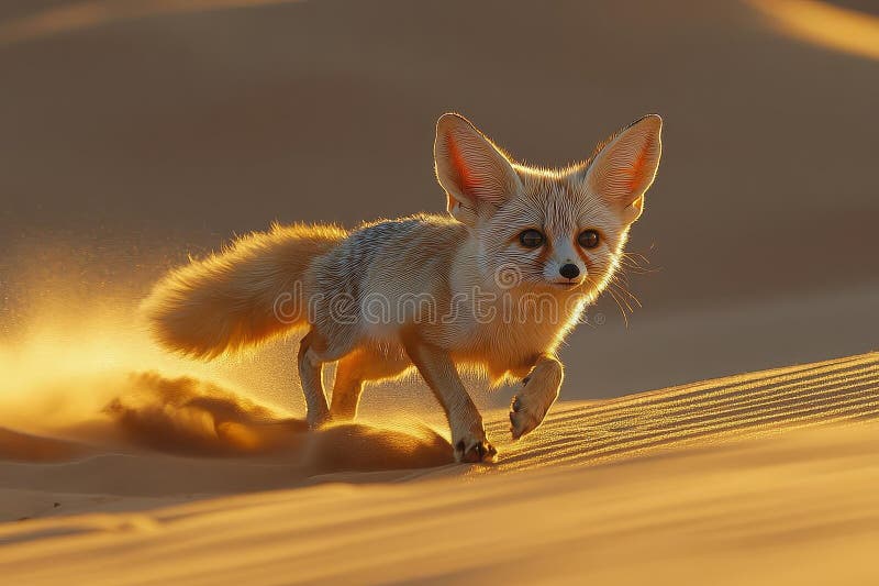Desert Fox Running through Sand Dunes Stock Illustration - Illustration ...