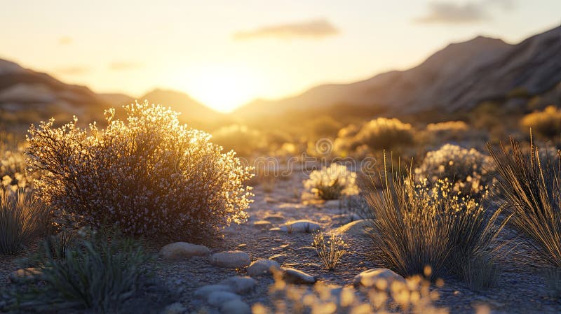 Desert at Golden Hour, Realistic, Cinematic Light, Sharp Focus. Stock ...
