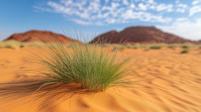 Desert Grass Clump Against Red Sand Dunes Stock Illustration ...