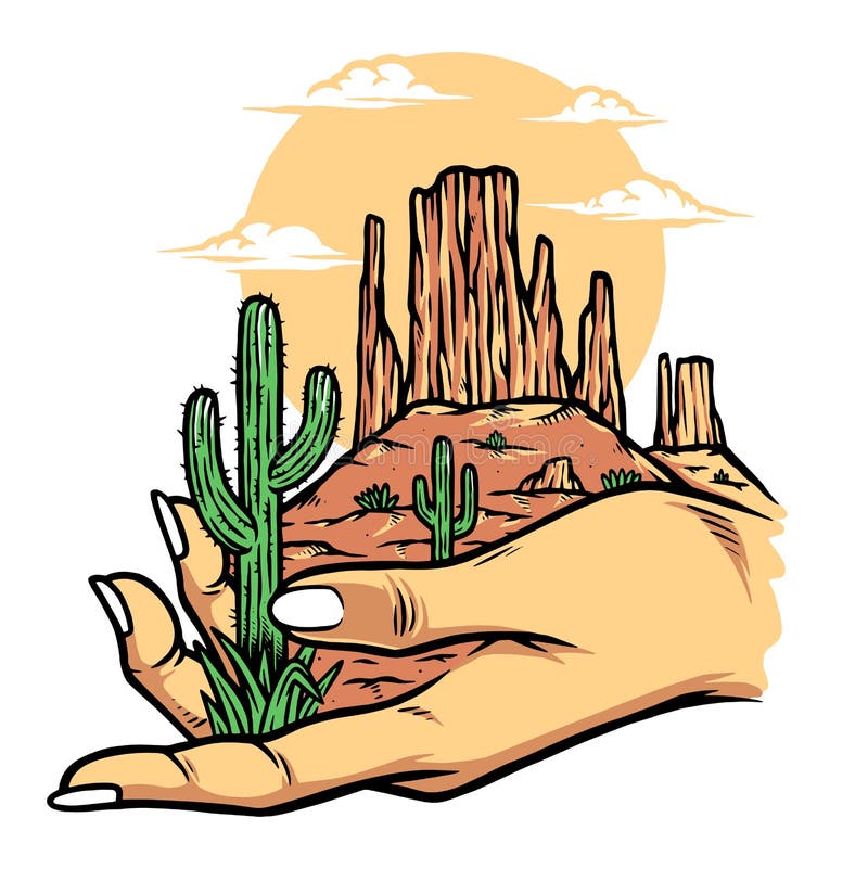 Desert and Hand Vector Illustration Stock Vector - Illustration of ...