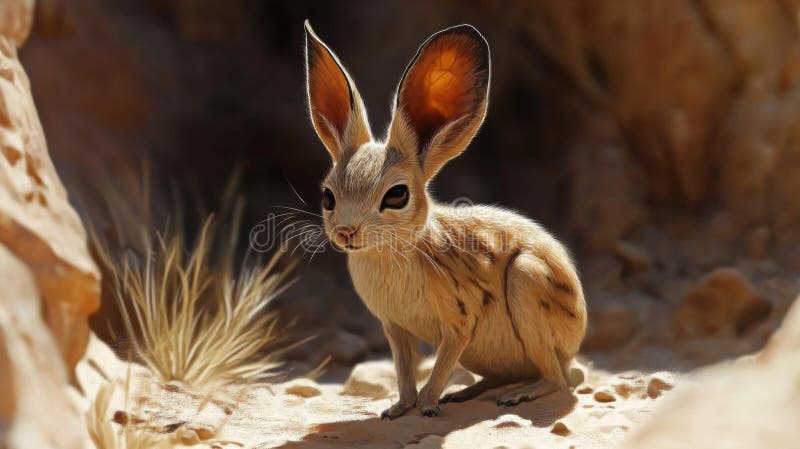 Desert Hare in Sandy Burrow, Arid Landscape Stock Illustration ...