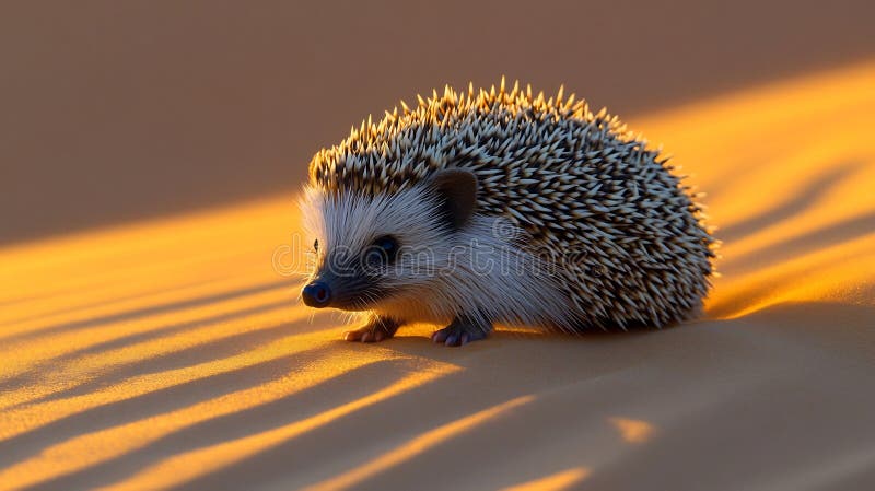 Desert Hedgehog Crawling Over Sand Dune Under Twilight with Spines ...