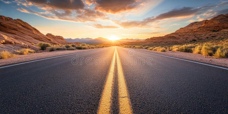 Desert Highway at Sunset stock image. Image of travel - 367222045