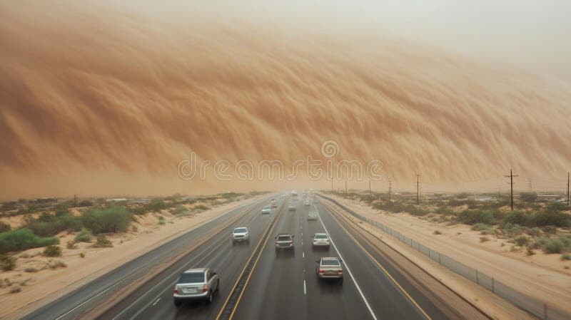 Desert Highway Traffic Under Massive Dust Storm Stock Photos - Free ...