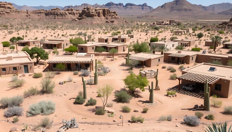Desert Housing Landscape View, Representing Arid Architecture and Homes ...