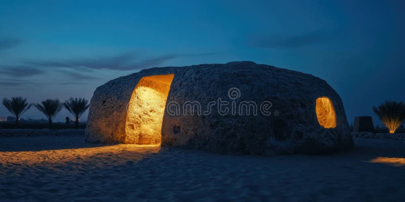 Desert Hut at Night stock photo. Image of friendly, earthen - 363513590