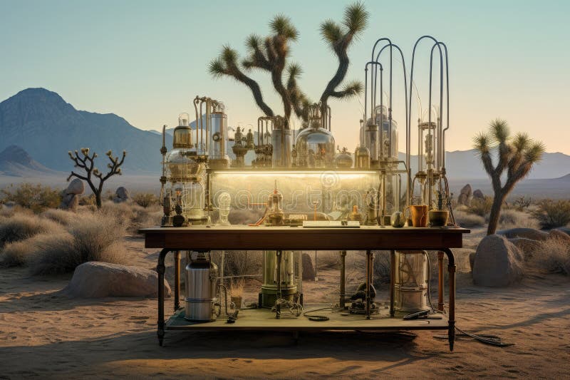 A Desert Lab with Scientific Glassware Under a Bright Light Stock ...