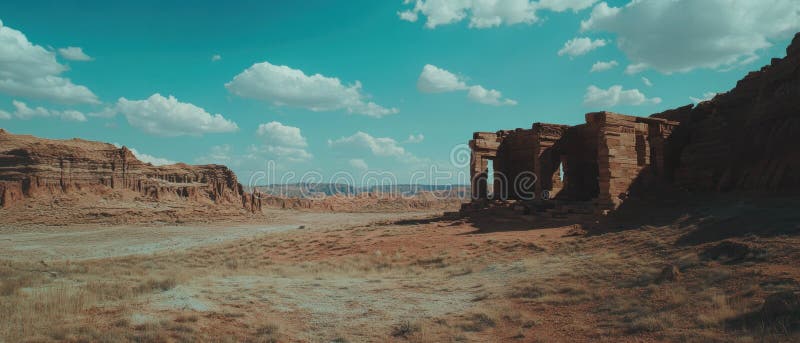 Desert Landscape with Ancient Ruins Under Dramatic Sky Stock Image ...