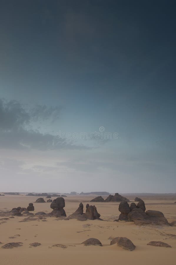 Desert Landscape with Boulders Stock Image - Image of desolate, sand ...