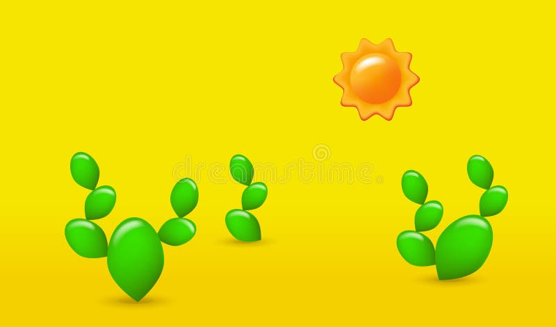 Desert Landscape with Cacti and Bright Sun Stock Vector - Illustration ...