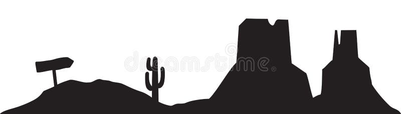 Desert Landscape with Cactus and Road Sign Иллюстрация штока ...