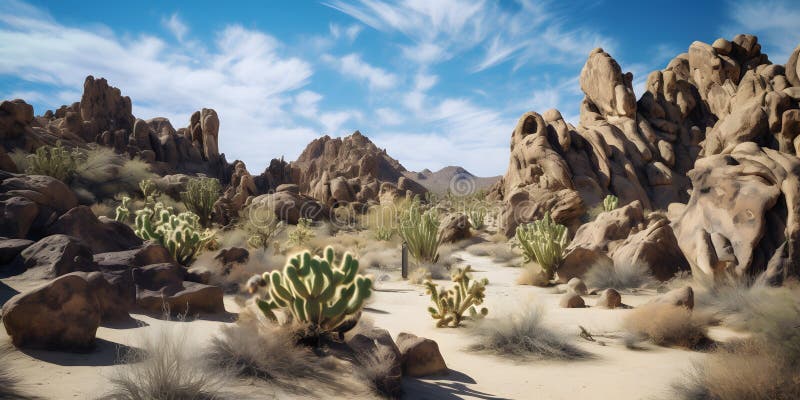 Desert Landscape with Cactus and Unique Rock Formations Generative AI ...