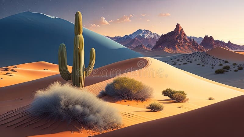 Desert Landscape with Sand Dunes and Mountains. Ai Generated Stock ...