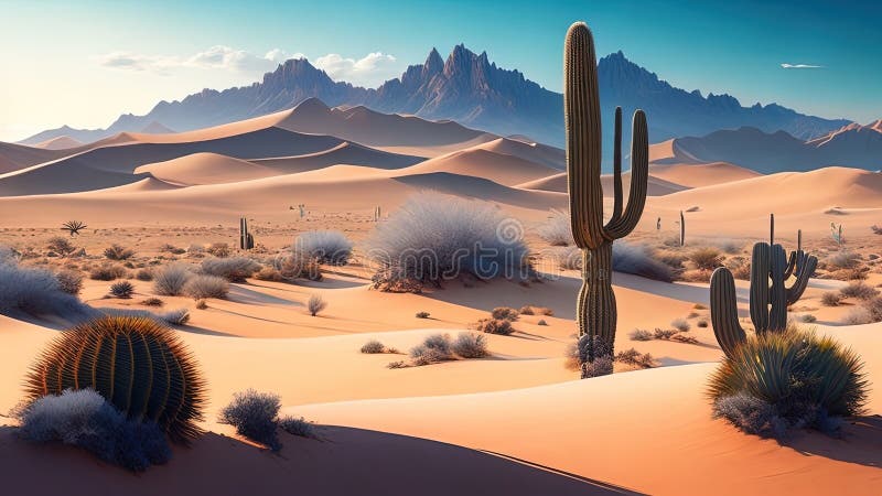 Desert Landscape with Sand Dunes and Mountains. Ai Generated Stock ...