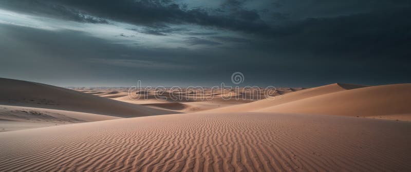 Desert Landscape with Coarse Brown Sand Under Dark Sky Stock Image ...