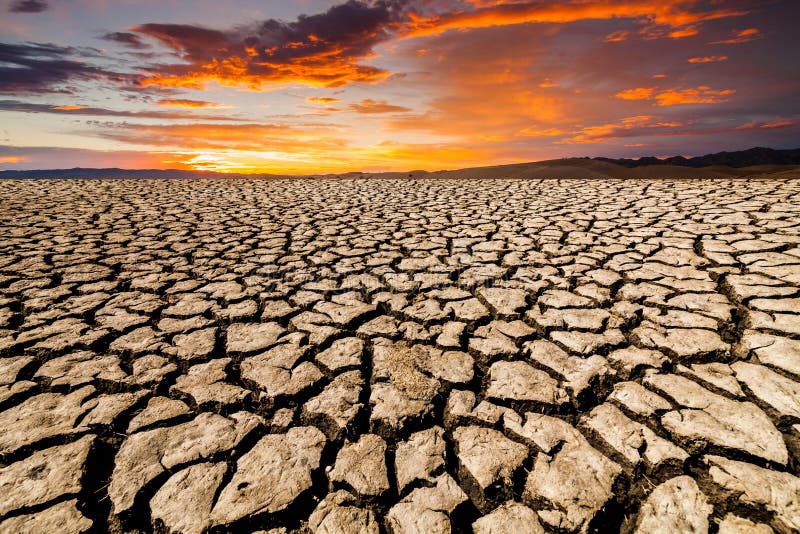 Desert Landscape with Cracked Earth Stock Image - Image of evening ...