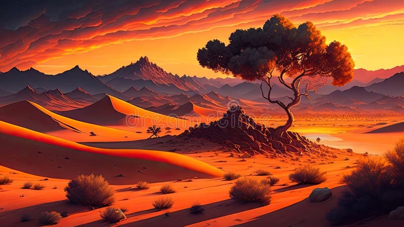 Desert Landscape - 3D Rendered Computer Artwork Stock Illustration ...