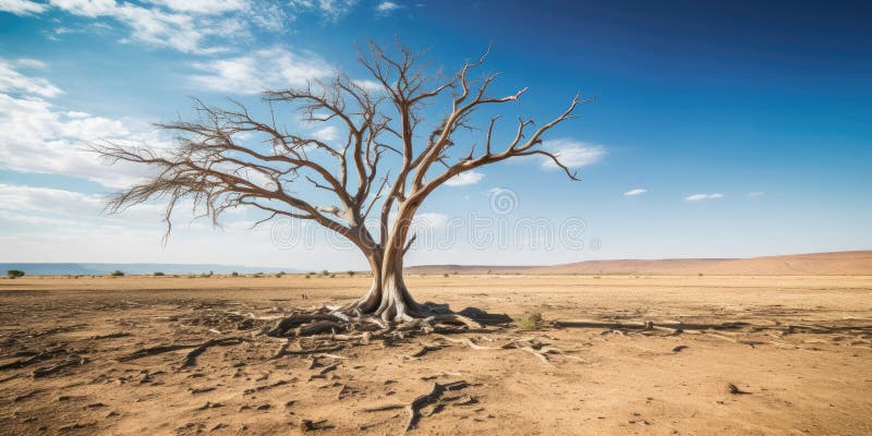 Desert Landscape and Dead Tree with Sky. Drought Stock Illustration ...