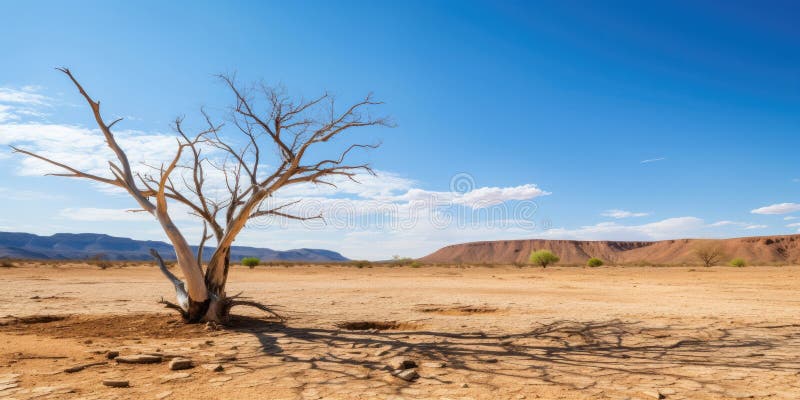 Desert Landscape and Dead Tree with Sky. Drought Stock Illustration ...