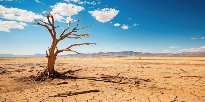 Desert Landscape and Dead Tree with Sky. Drought Stock Illustration ...