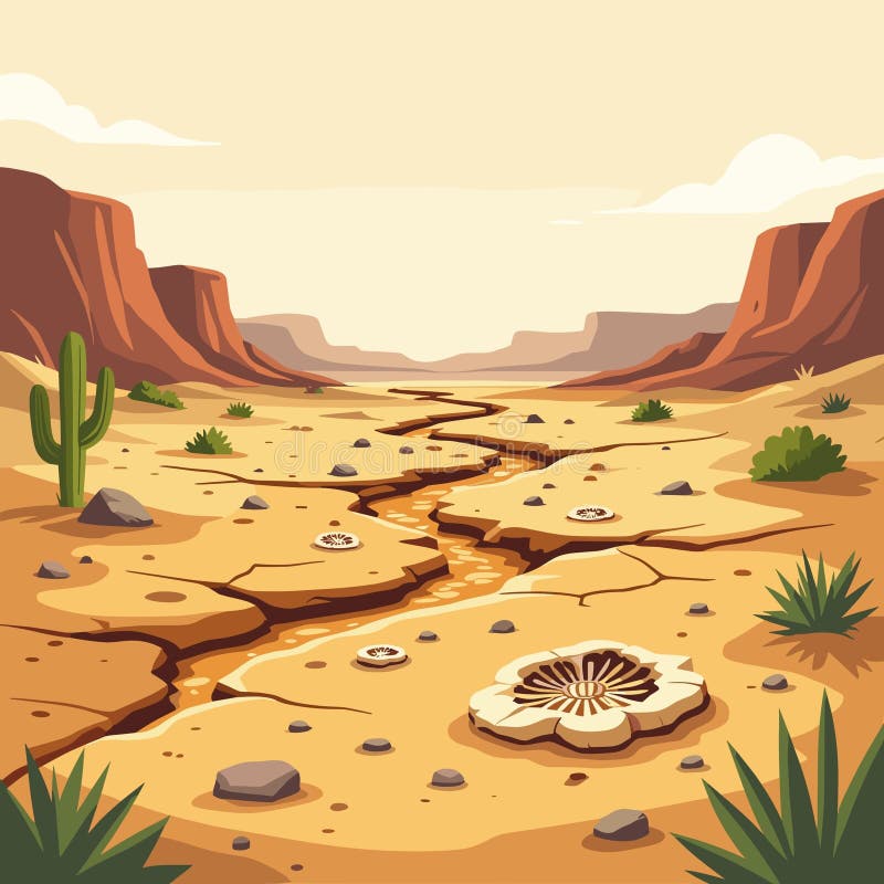 Desert Landscape Dry Riverbed Canyons Sandstone Cliffs Global Warming Stock Photo - Illustration ...