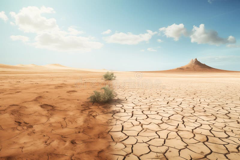 Desert Landscape with Dry Soil and a Lonely Tree in the Middle ...