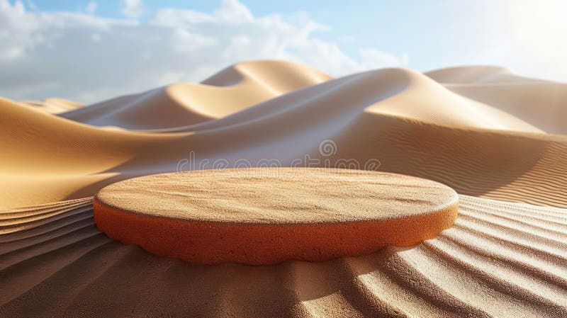 Desert Landscape Dune Background with Empty Podium Product Presentation ...