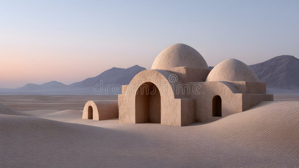 Desert Landscape Featuring Ancient Architectural Structures with ...