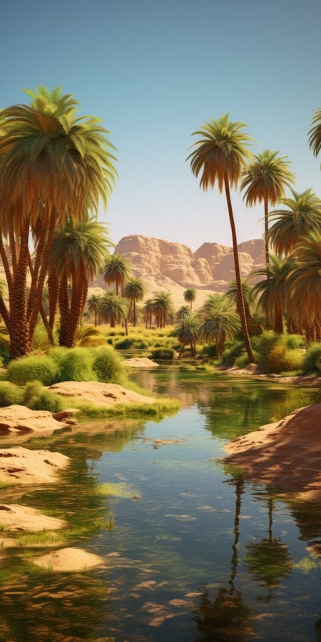 Vibrant Oasis Delicately Rendered Landscapes in Ray Tracing Style Stock ...