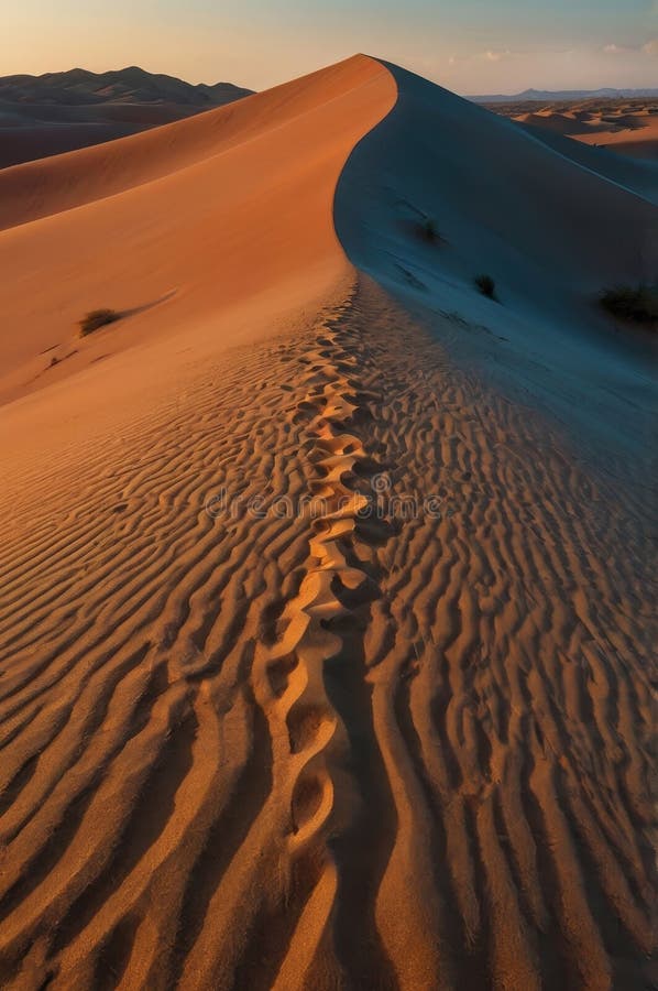 Desert Landscape with Footprints and Rolling Dunes, No People Stock ...