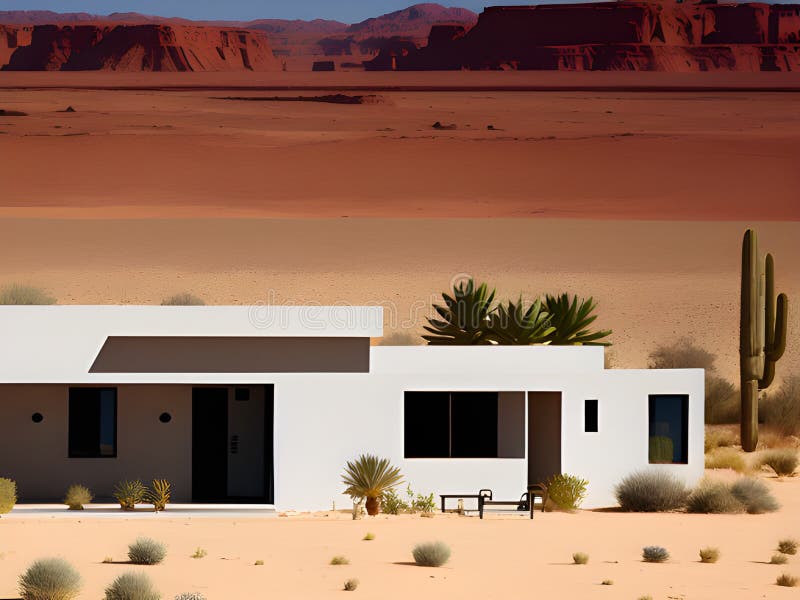 Desert Landscape in Front of the House, AI Generated Stock Illustration ...