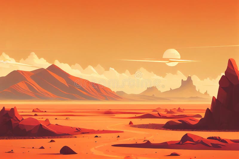 Desert Landscape Illustration Generative Ai Stock Illustration