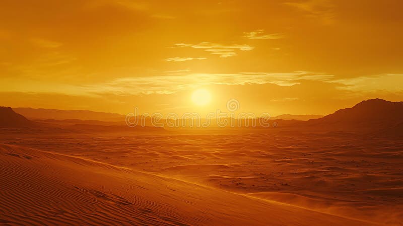 A Desert Landscape with a Large Sun in the Sky Stock Image - Image of ...