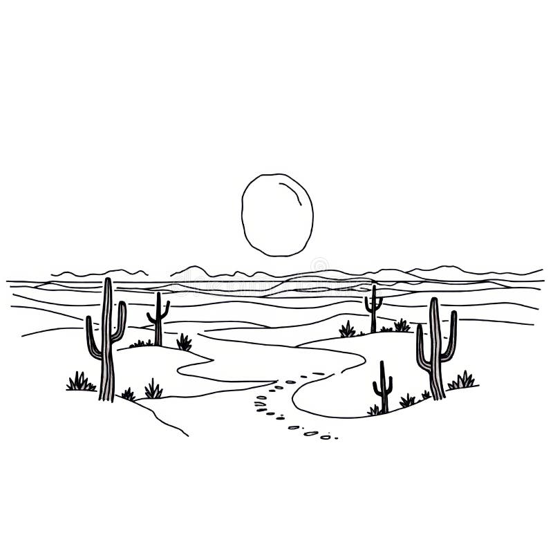 Desert Landscape Line Art stock illustration. Illustration of poster ...
