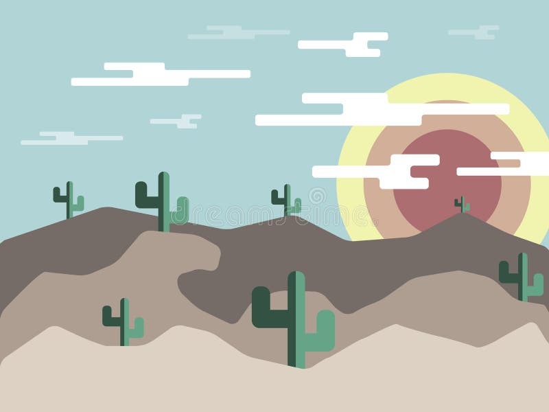 Desert Landscape at Morning Flat Design Stock Vector - Illustration of ...