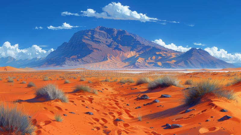 A Desert Landscape with a Mountain in the Distance, AI Stock Photo ...