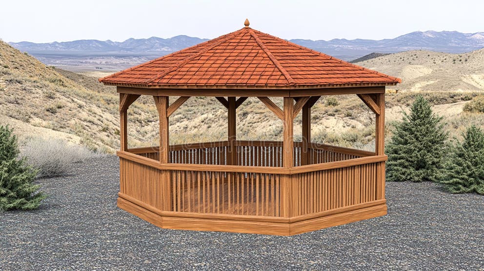 Desert Landscape Octagonal Gazebo Design Rendering Stock Photo - Image ...