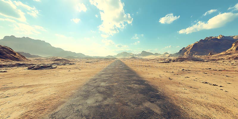 Desert Landscape Panoramic View of Arid Terrain and Distant Mountains ...