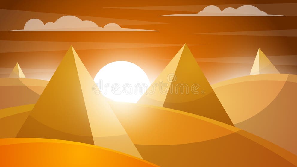 Desert Landscape. Pyramid and Sun Stock Vector - Illustration of ...