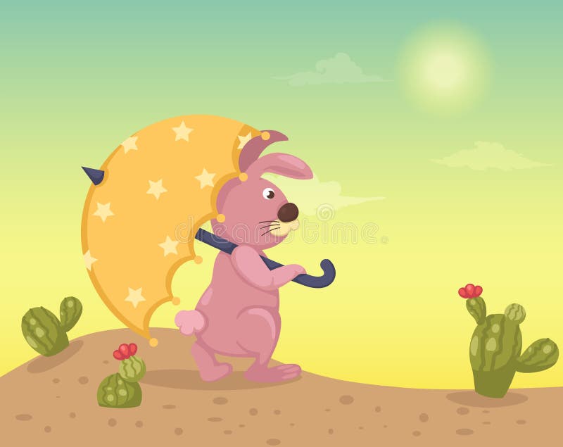 Desert Landscape with Rabbit Stock Vector - Illustration of path, land ...