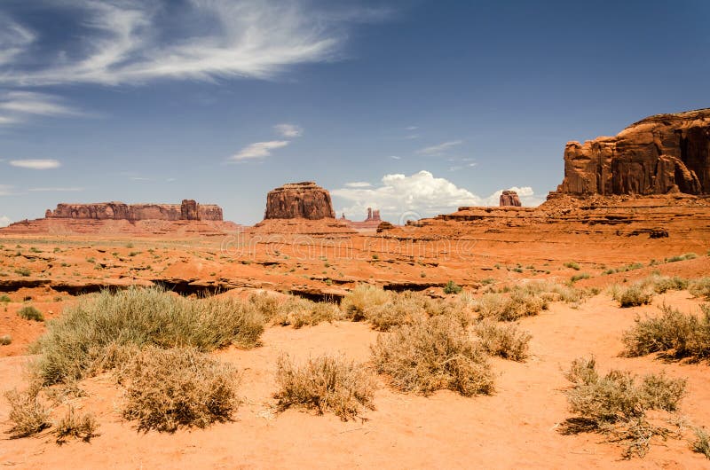Desert Landscape with Red Sand and Mesas Stock Photo - Image of rocks ...