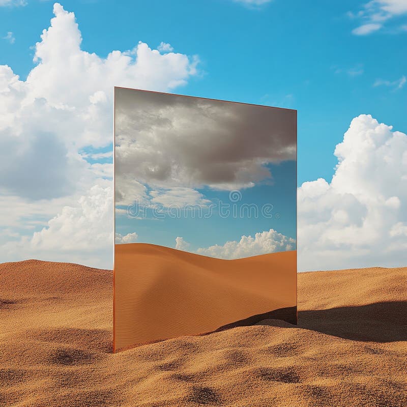 Desert Landscape Reflection Art Stock Illustration - Illustration of ...