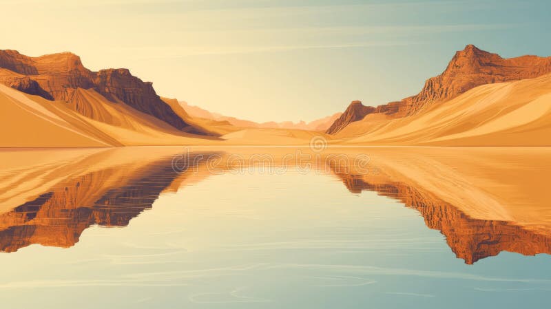 Desert Landscape Reflection Pixel Art Stock Illustration - Illustration ...